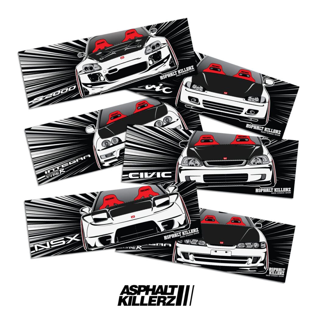 ASPHALT KILLERZ PREMIUM SLAP HONDA STICKER / DECALS 3M Vinyl 6 Pack ...